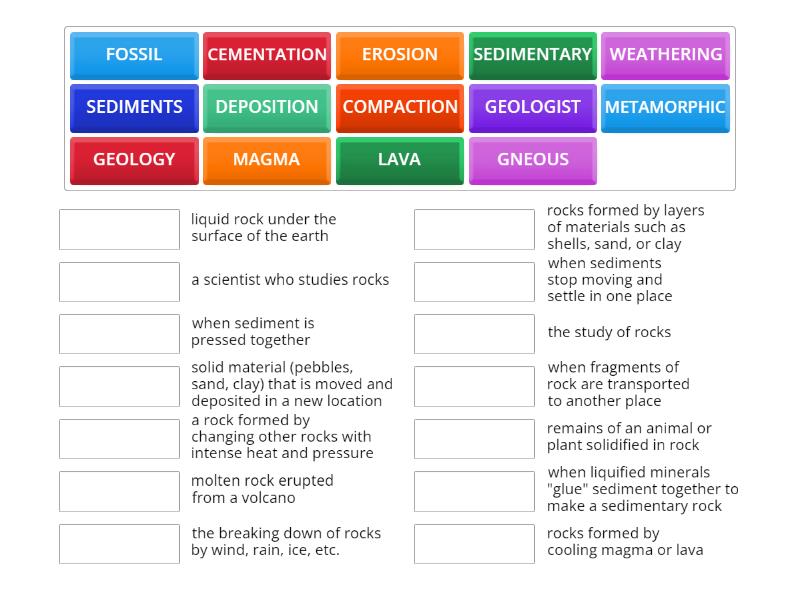 Rocks Vocabulary - Match up