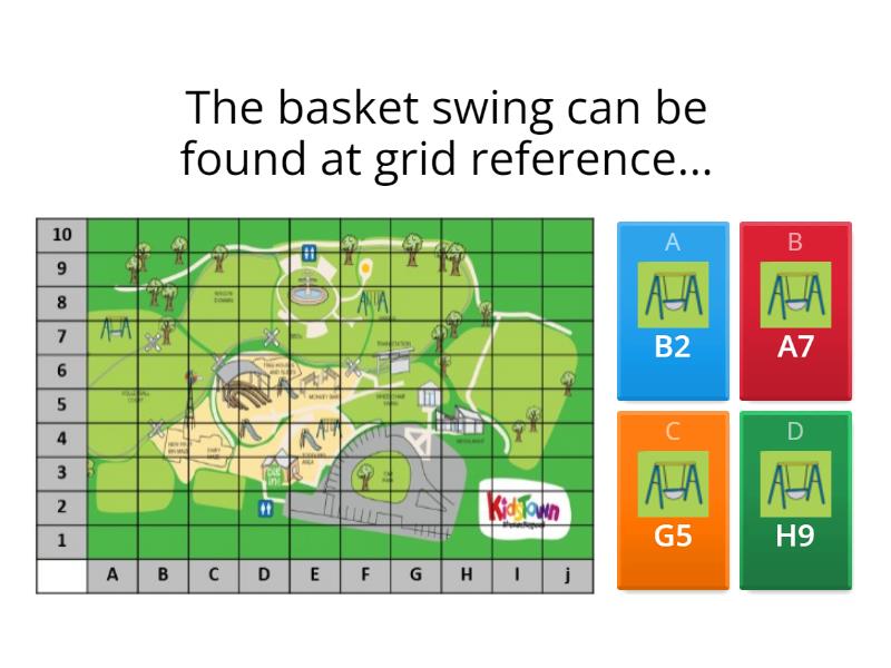 Map Skills - 4 Figure Grid References on a map - Quiz