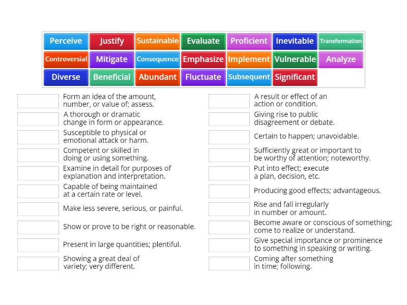 TOEFL / IELTS VOCABULARY - Match up