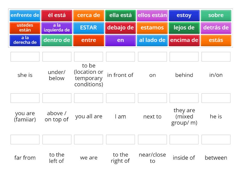 Spanish prepositions of place and ESTAR - Match up