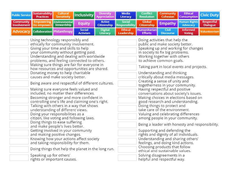 ACTIVE CITIZENSHIP GLOSSARY - Match up