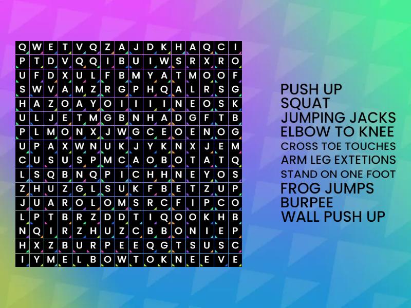 Exercise Gym Word Shearch - Sopa de letras