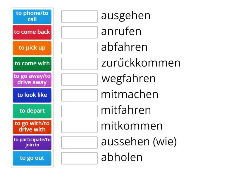 Ganz Klasse! 2 Trennbare Verben- Separable verbs - Match up