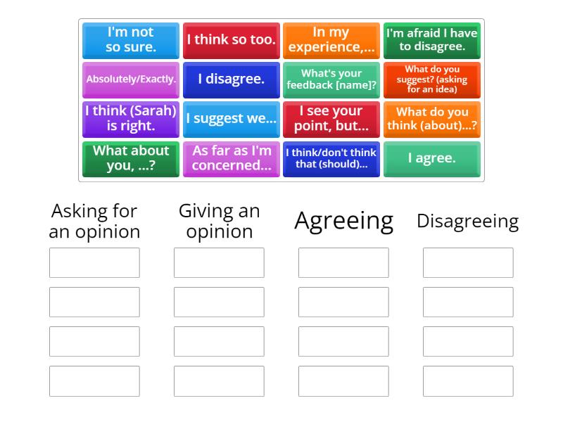 Giving an opinion (phrases) - A2/B1 - Group sort