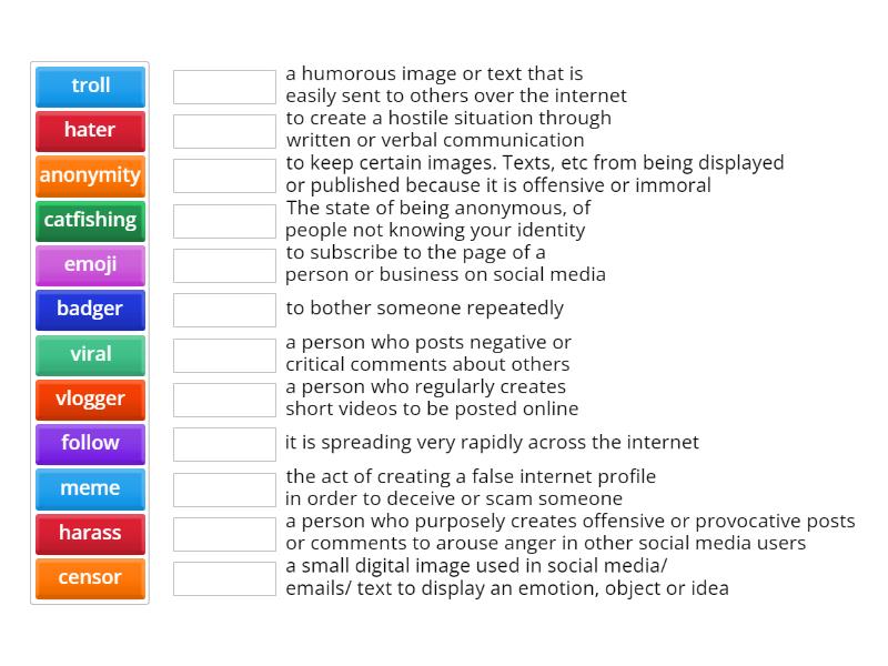 social media word bank 1 - Match up