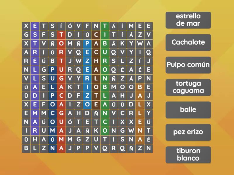 Los animales acuaticos de agua salada - Sopa de letras