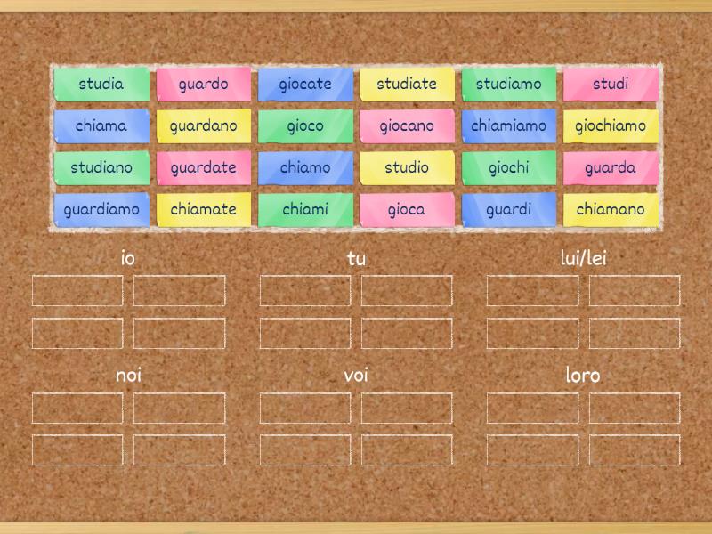Verbi in -are (presente indicativo) - Group sort