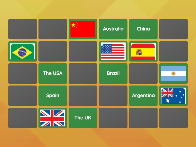 COUNTRIES - Memory Game - 1st year teens - Matching pairs