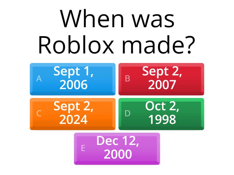History Of Roblox - Quiz - Questionário