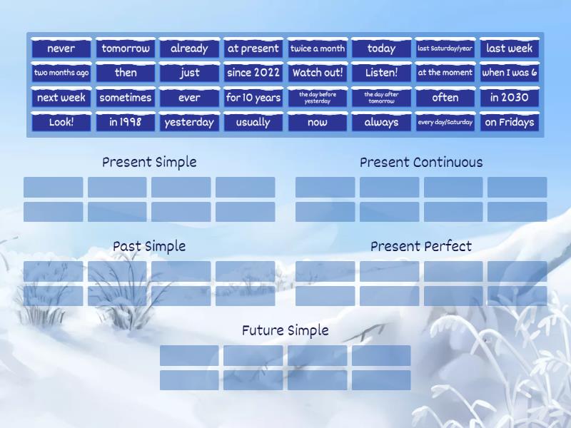Time Markers. Present Simple/Present Continuous/Past Simple - Group sort