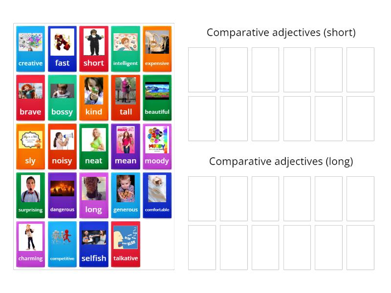 Comparative adjectives - long vs. short - Ordenar por grupo