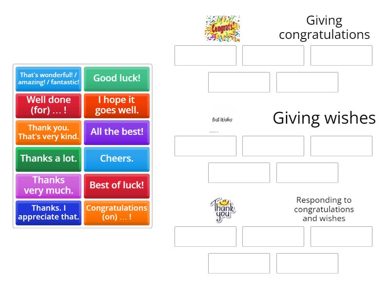 Giving congratulations, wishes and responding to them - Group sort