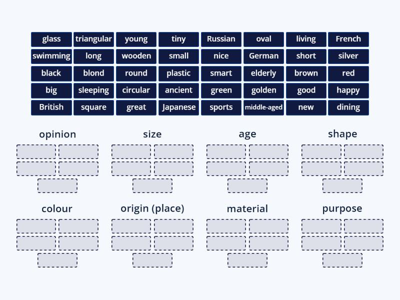 Order of Adjectives Grouping - Group sort