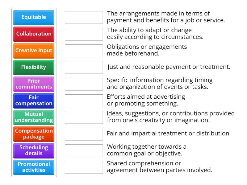 Negotiating - vocabulary - Match up