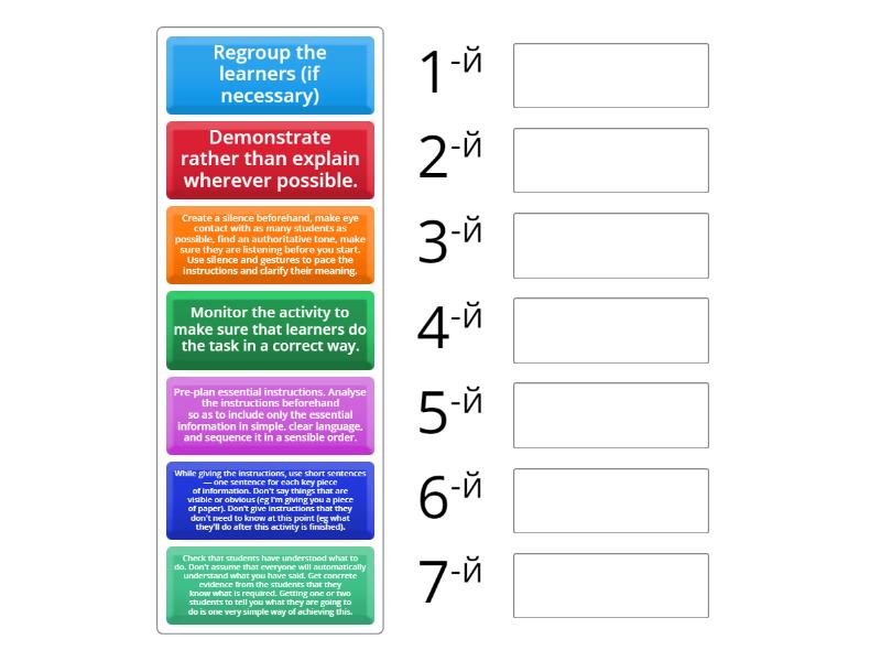 Giving Instructions. Put the steps into the correct order. - Rank order
