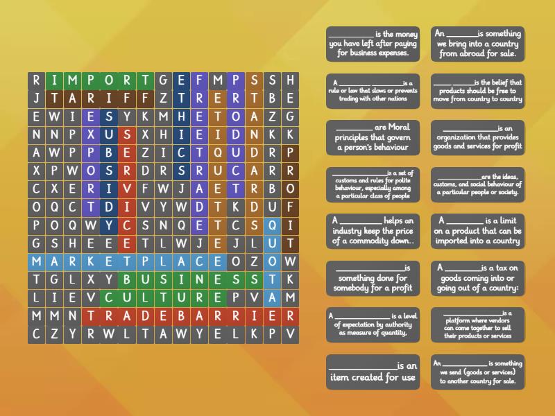Global marketplace Gameshow - Wordsearch