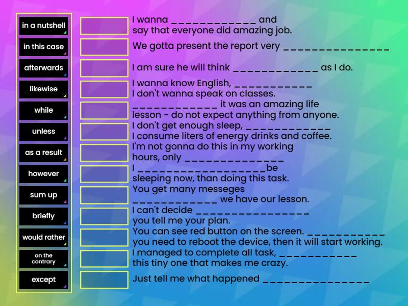 Linking words - Match up