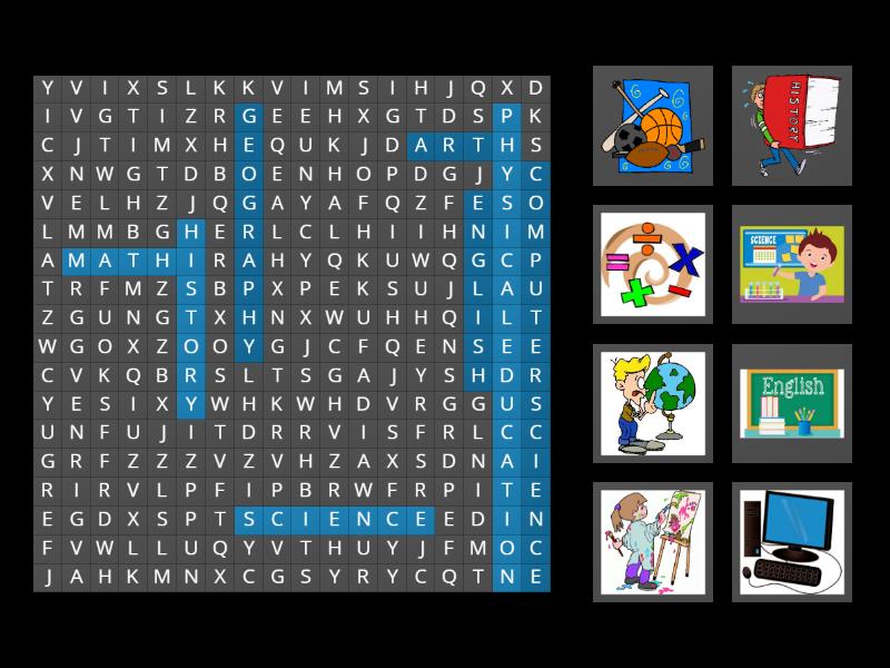 WITH PICTURES SCHOOL SUBJECTS - Wordsearch