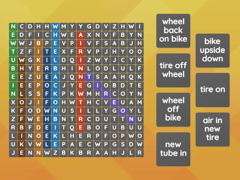 find words for changing a bicycle tire - Wordsearch