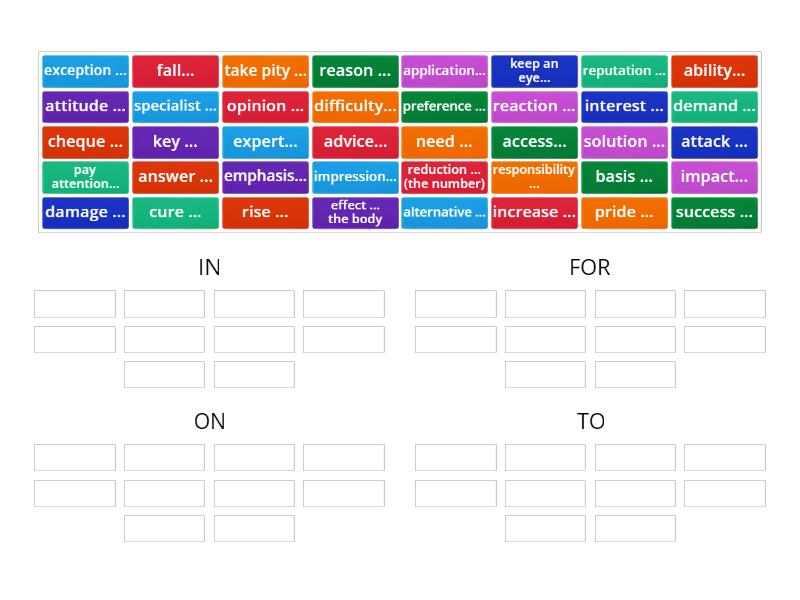 Nouns + preposition - Group sort