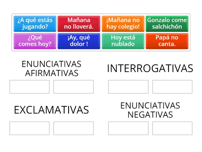 Clases de oraciones. Ejemplos - Ordenar por grupo
