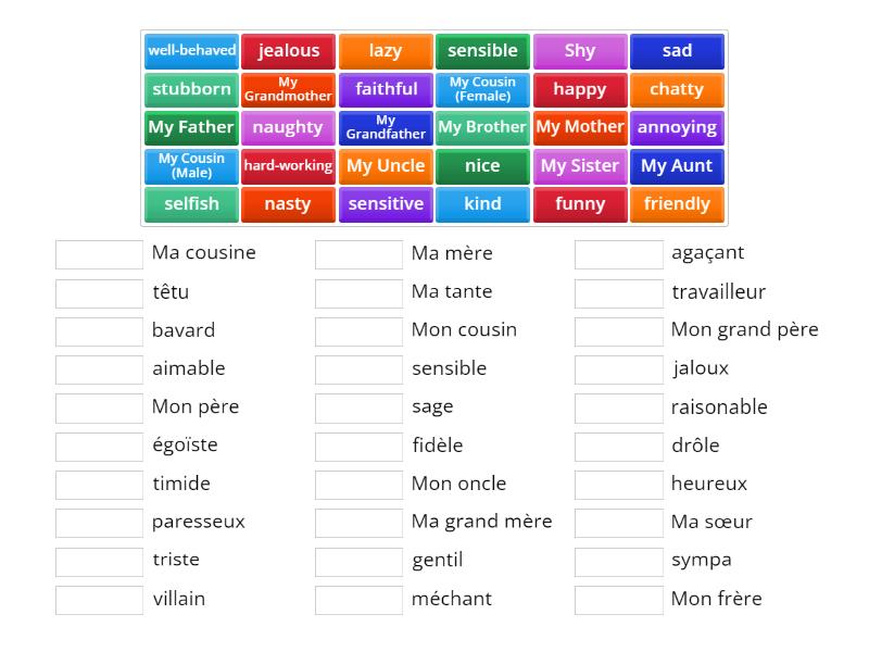 Family + adjectives - Match up