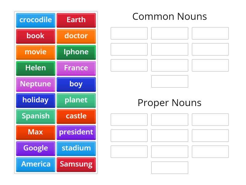 Proper and Common Nouns - Ordenar por grupo