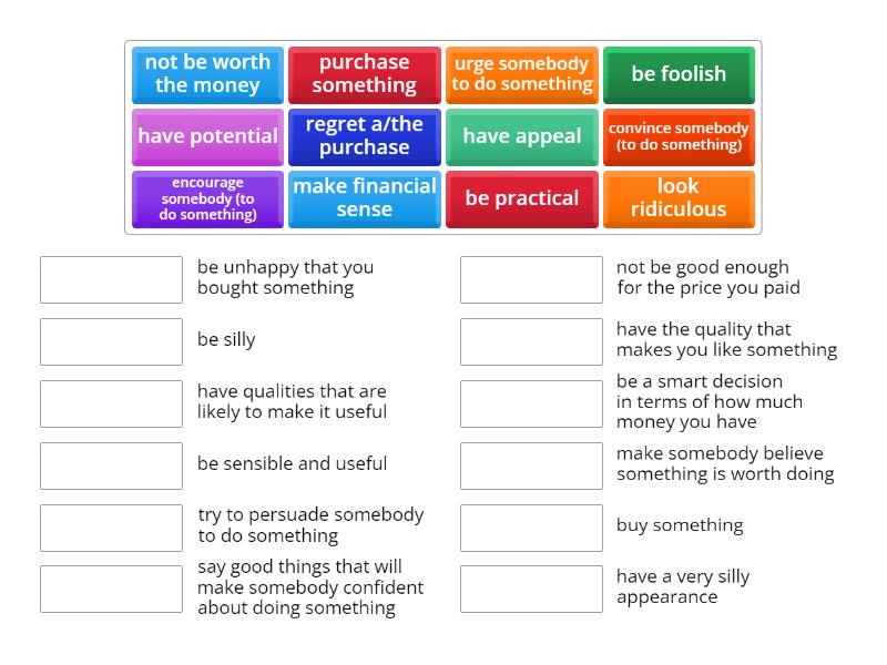 Making purchases Vocabulary - Match up