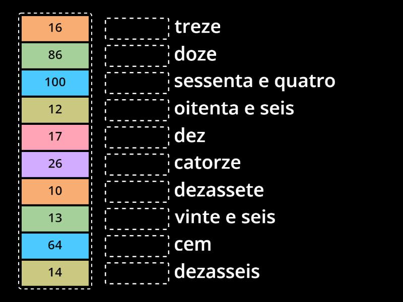 Números em português 0-100 - Match up