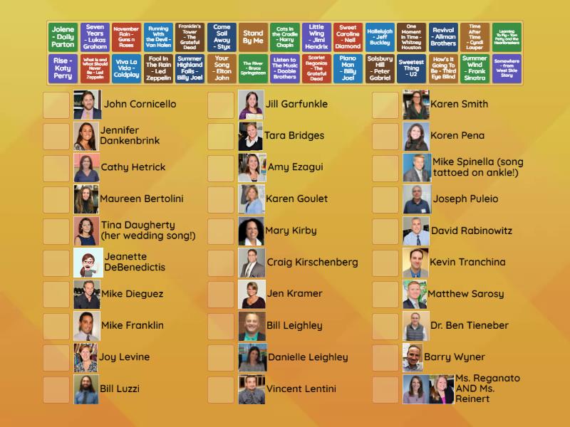 Teacher's Favorite Songs - Match up