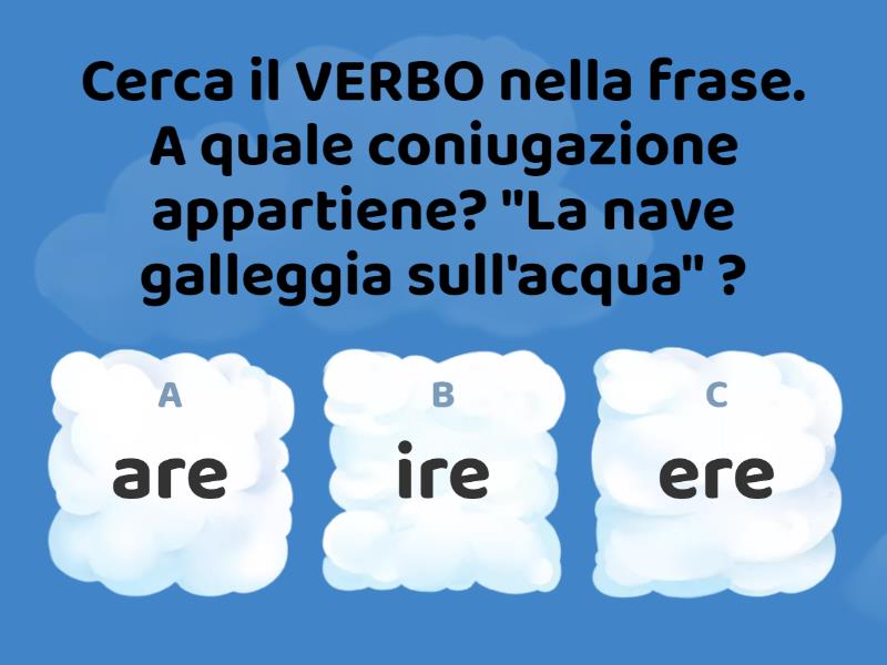 Trova il VERBO e scopri la coniugazione: are, ere o ire? - Quiz