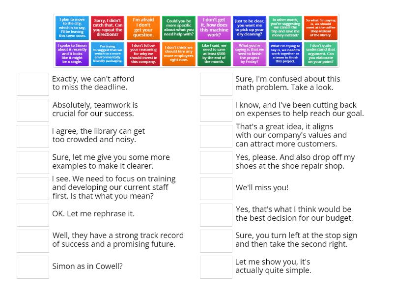 Clarification language (dialogues) - Une las parejas
