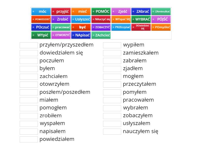 Past tense of 25 most popular verbs in Polish - Match up
