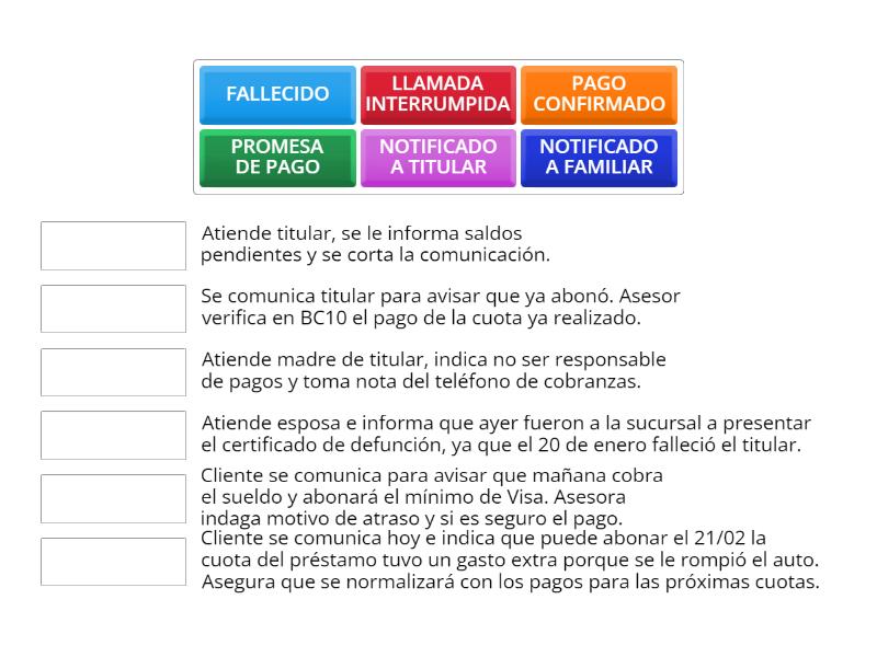 TIPIFICACIONES DE COBRANZAS - Match up