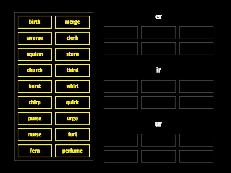 L-82. /er/ (er, ir, ur) 1 syllable words - Group sort