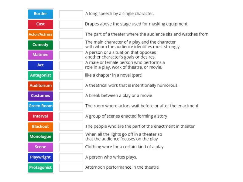 Y8 Theatre Vocabulary - Match up