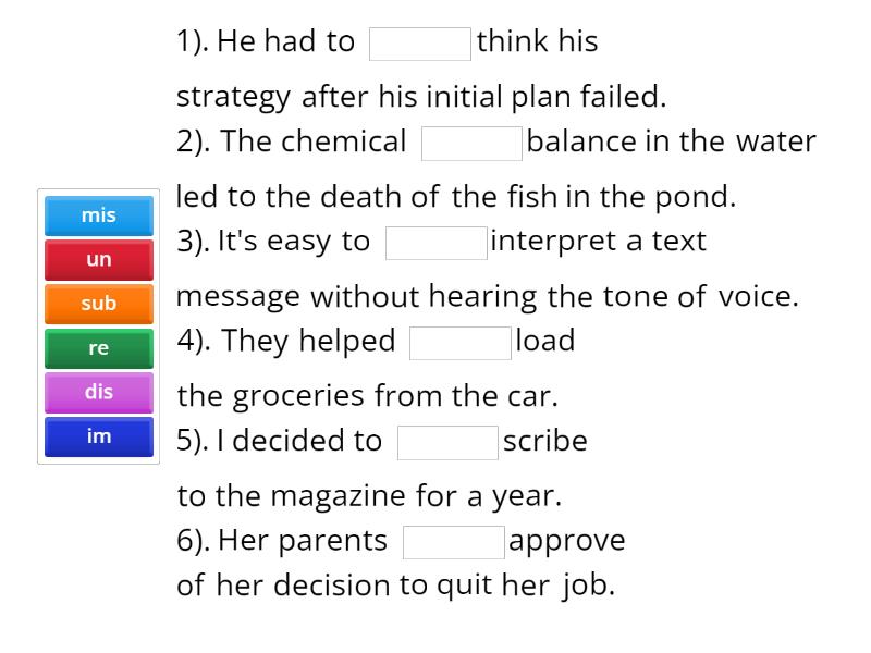 Prefixes homework - Complete the sentence