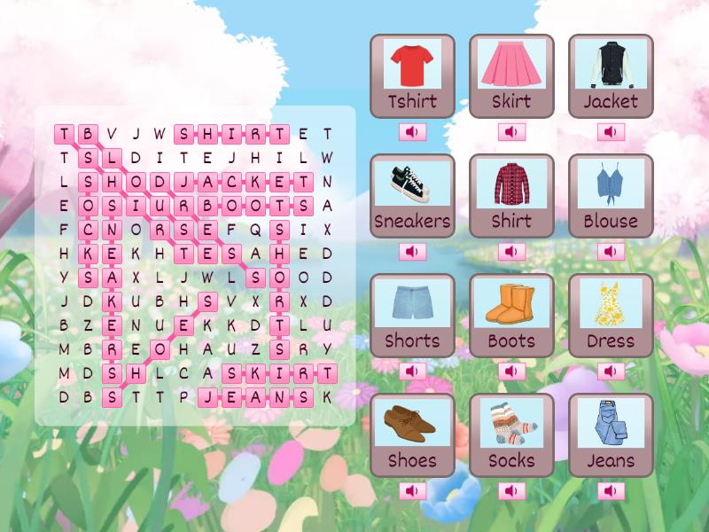Unit 3 - My clothes - Level B - E-Learning English - Wordsearch