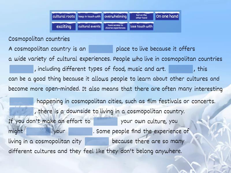 Cosmopolitan countries - Missing word