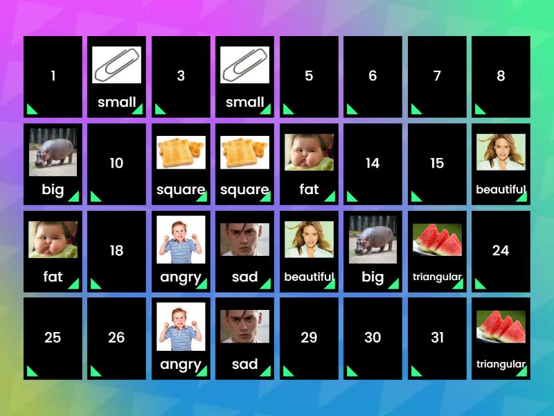 Adjectives - memory game - MEIE - Matching pairs