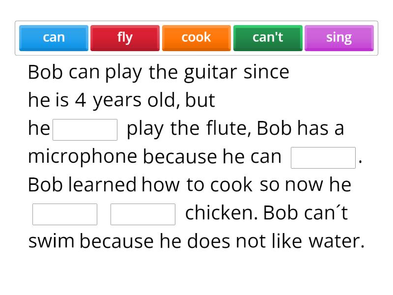 Bob can or can't? - Complete the sentence