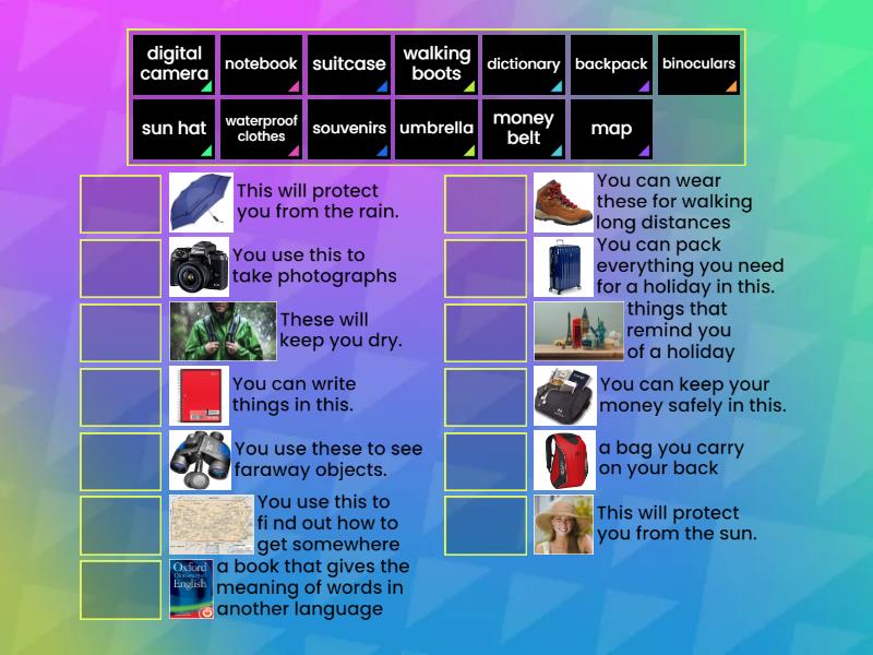Speak Out Pre Intermediate Unit 5 Vocabulary: Travel items - Match up