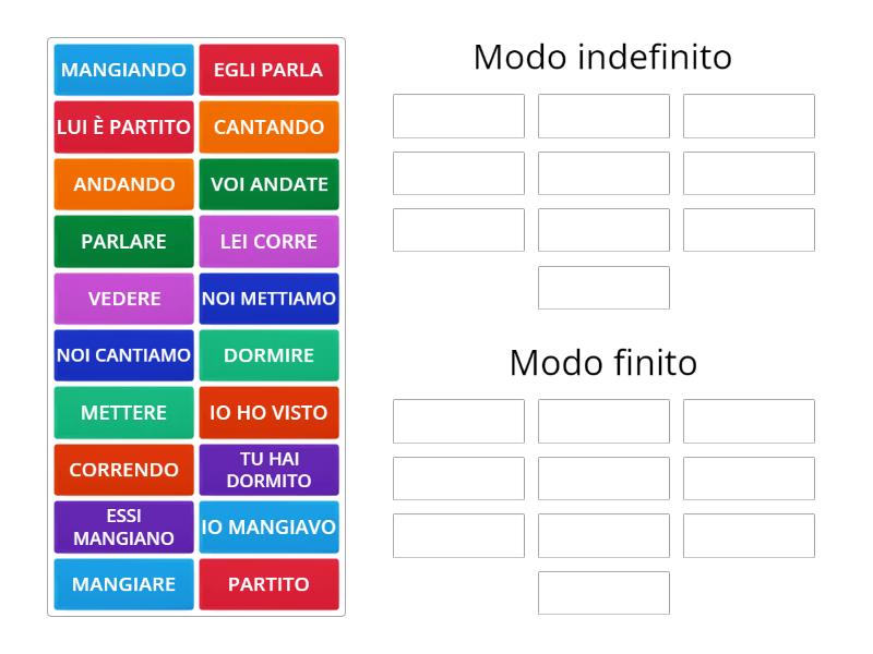 Verbi DEFINITI E INDEFINITI - Group sort