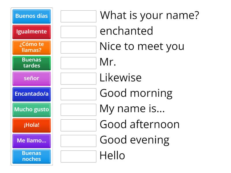 Para Empezar - Greetings/Saludos - Match up