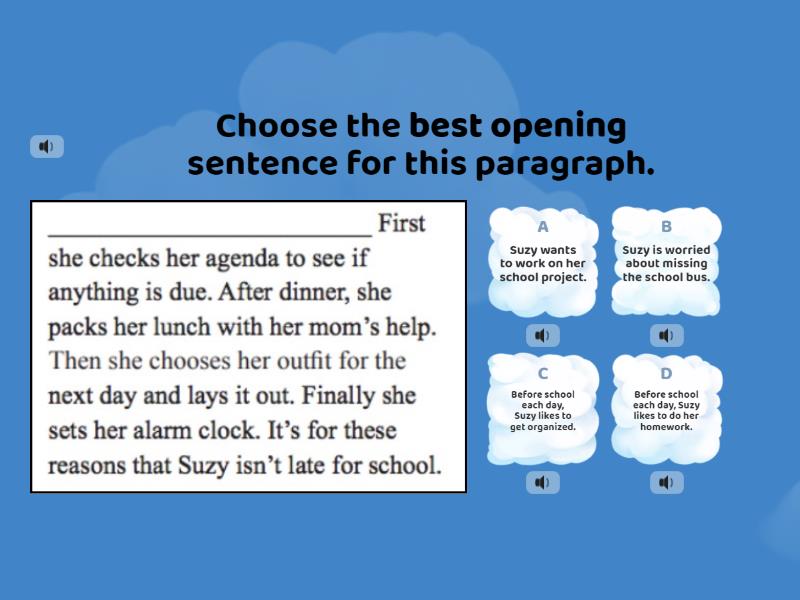 Opening Sentence in a Paragraph - Cuestionario