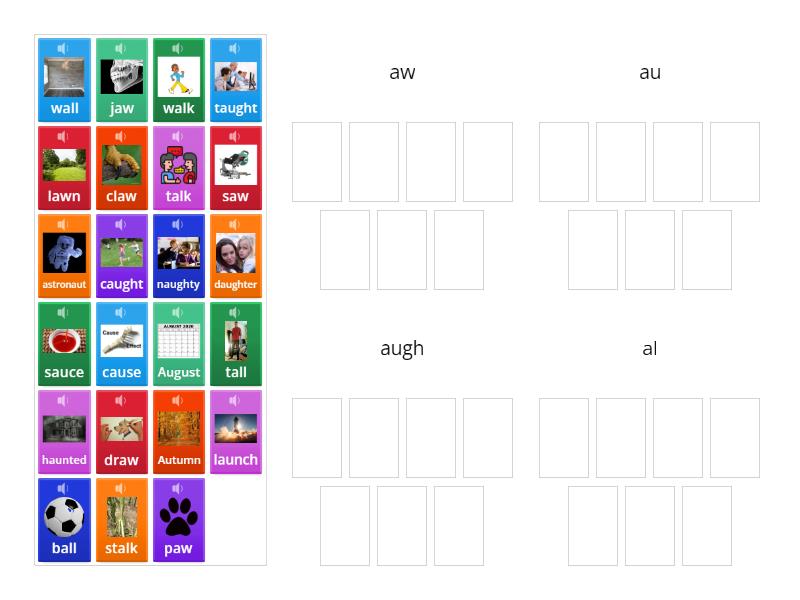 Step 3 Unit 12 aw au al augh with words - Group sort