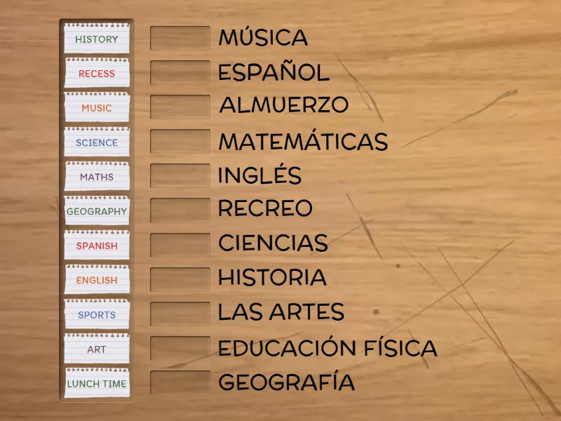 Matching Asignaturas - School Subjects Spanish LOTE - Match up