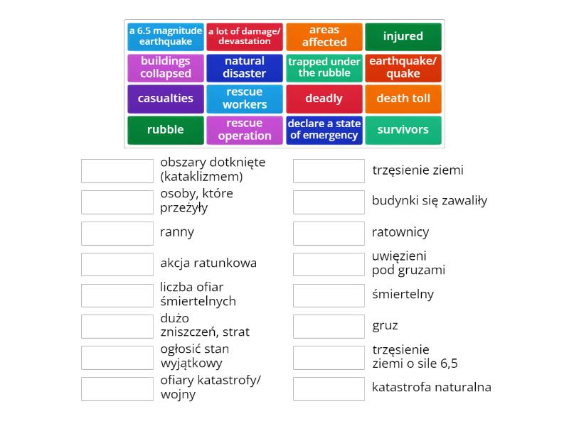 earthquake vocabulary - Match up