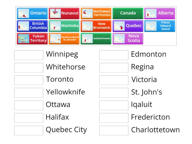 Canada: Provinces & Capital Cities Match up - Associação