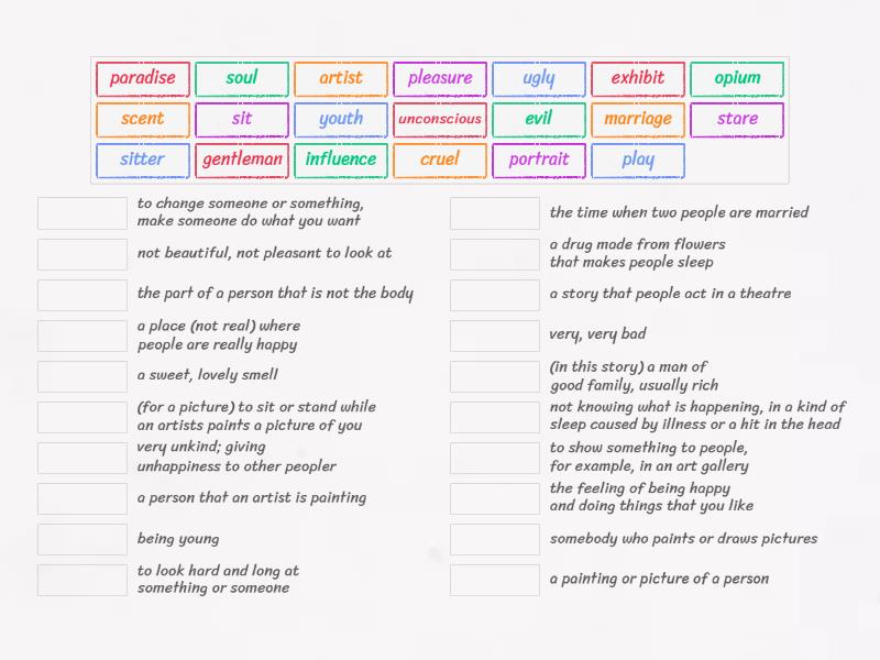 The picture of Dorian Gray: Glossary - Match up